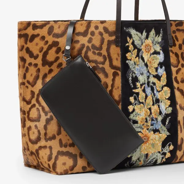 Fendi Medium Roll Jaguar Print Cavallino Leather Shopper With Embroidery